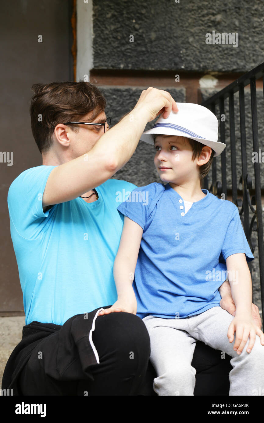 relationship between father and son - family happiness Stock Photo - Alamy