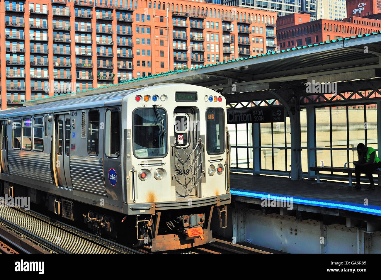A CTA Green Line train departing Chicago's Clinton Street Station ...