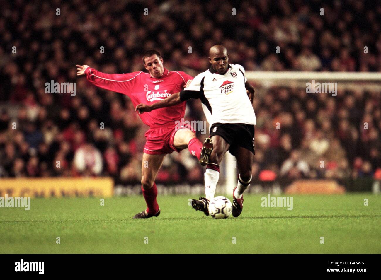 Liverpools jamie carragher l challenges fulhams barry hayles r hi-res ...