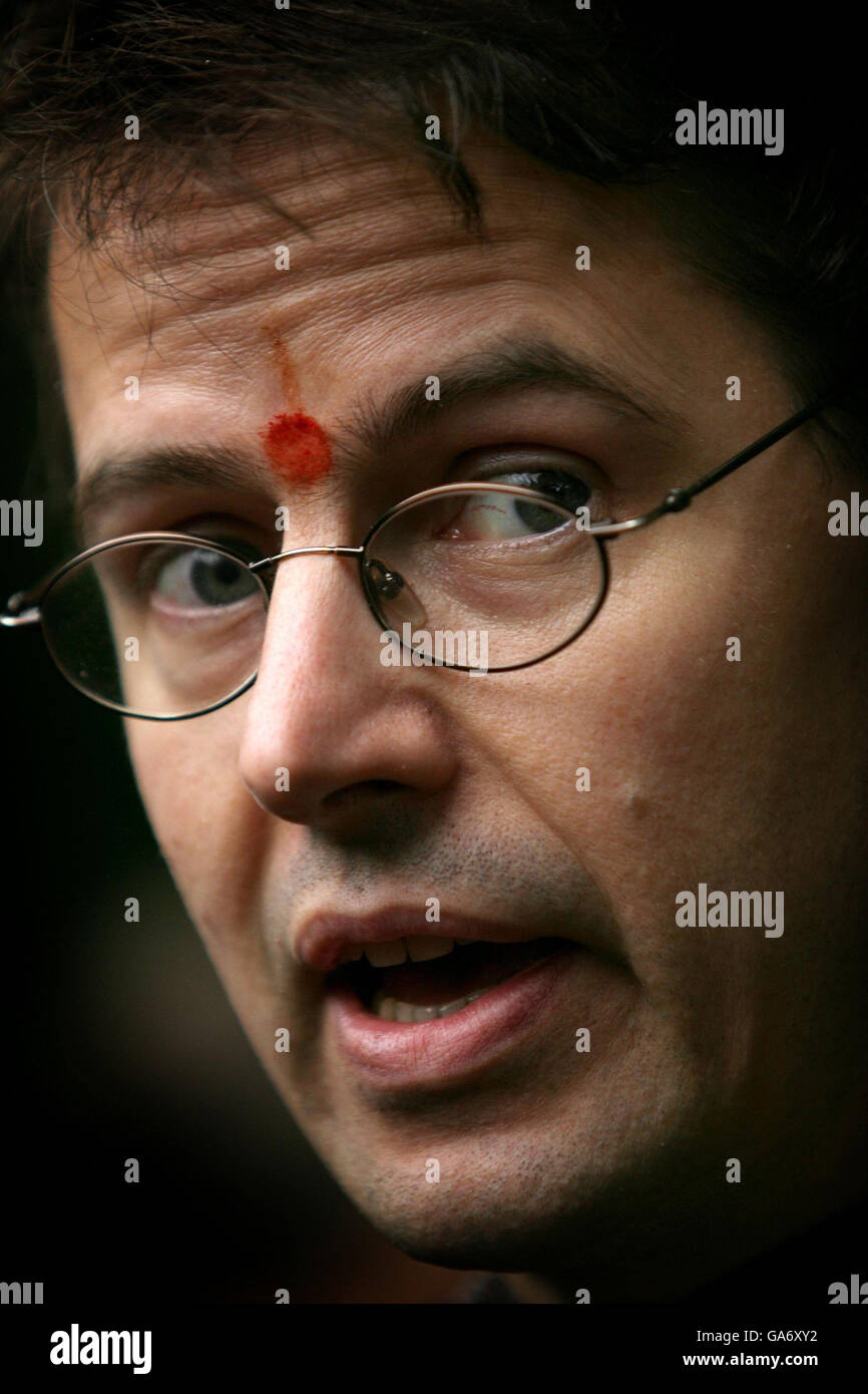 Brother Alex speaks to the media outside the home of Shambo the bull at ...