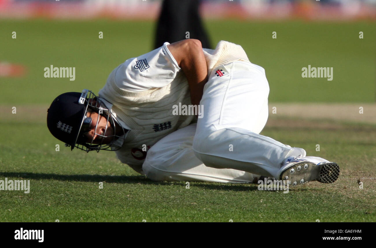 England's Alastair Cook is hit in a very painful place Stock Photo - Alamy