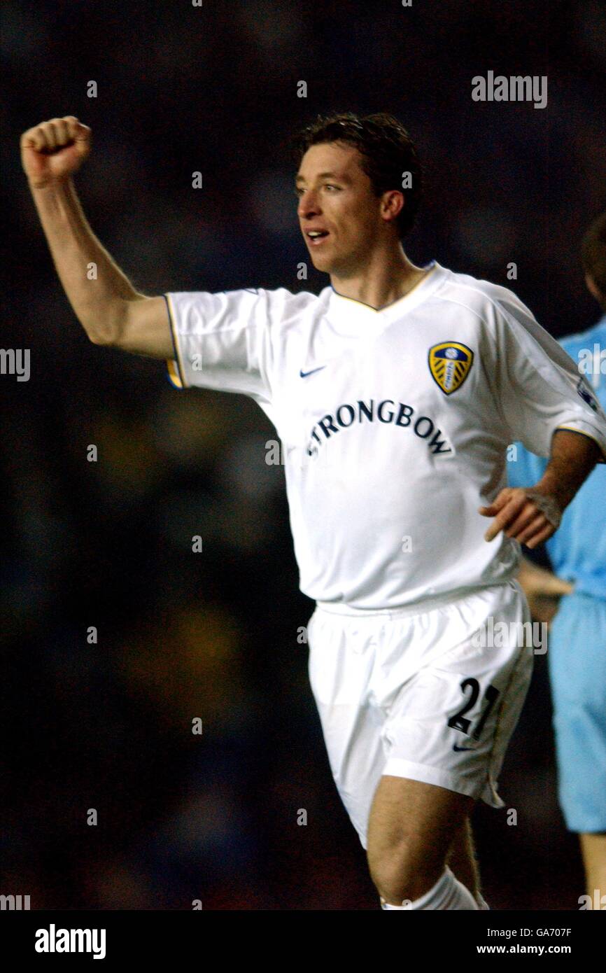 Leeds United's Robbie Fowler celebrates scoring the third goal of the ...