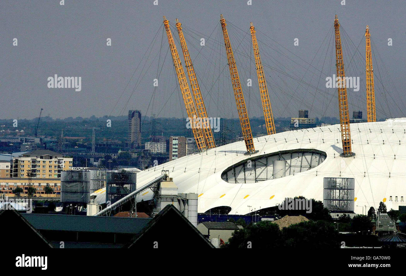 A general view of the O2 as seen from the top of Greenwich Hill, London ...