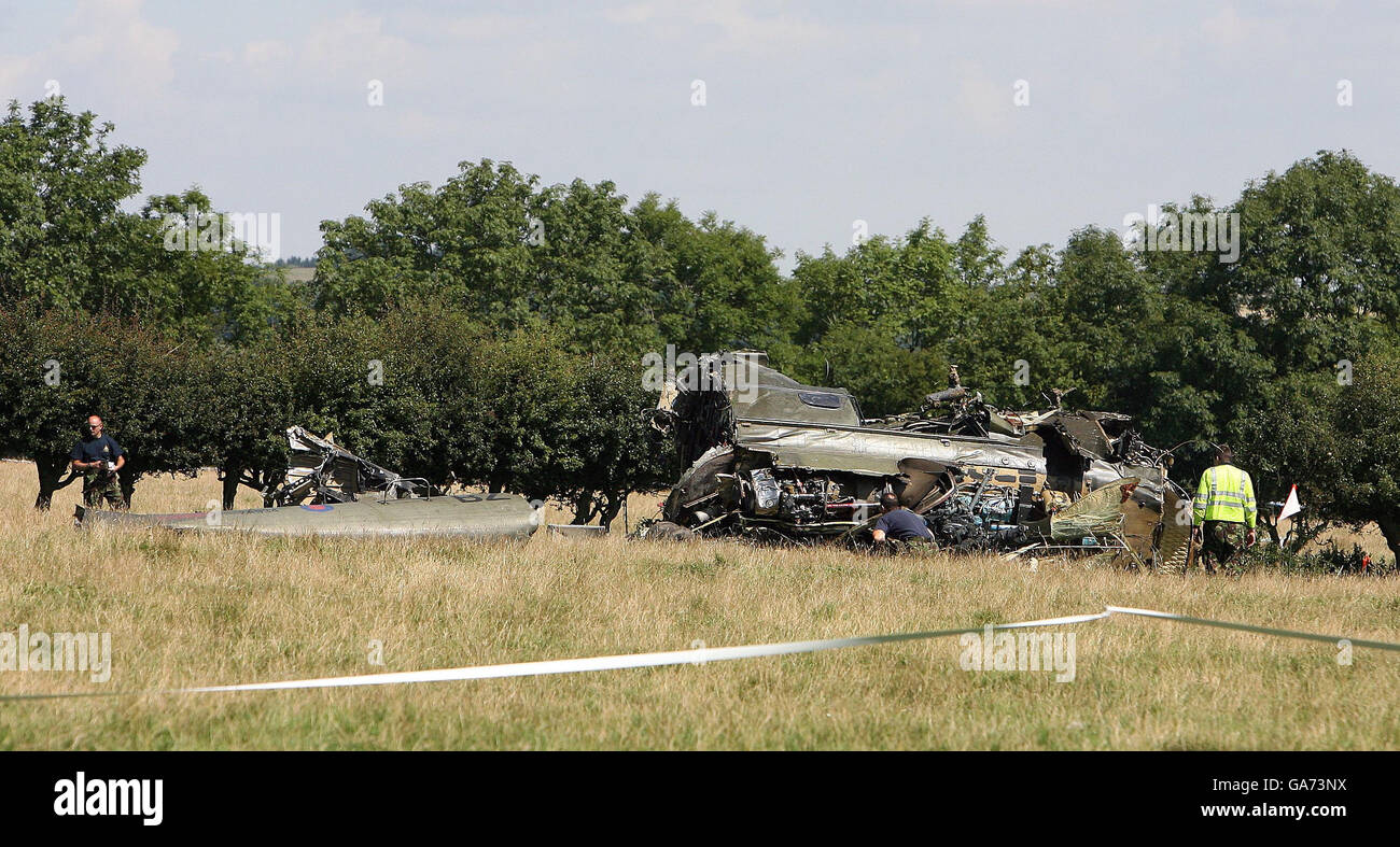 Military personnel at the scene where a RAF puma helicopter crashed on ...
