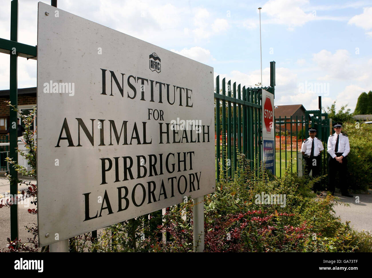 General view of the sign outside the Institute for Animal Health in ...