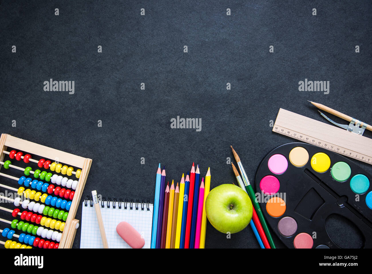 back to school template design, with school supplies and space for text ...