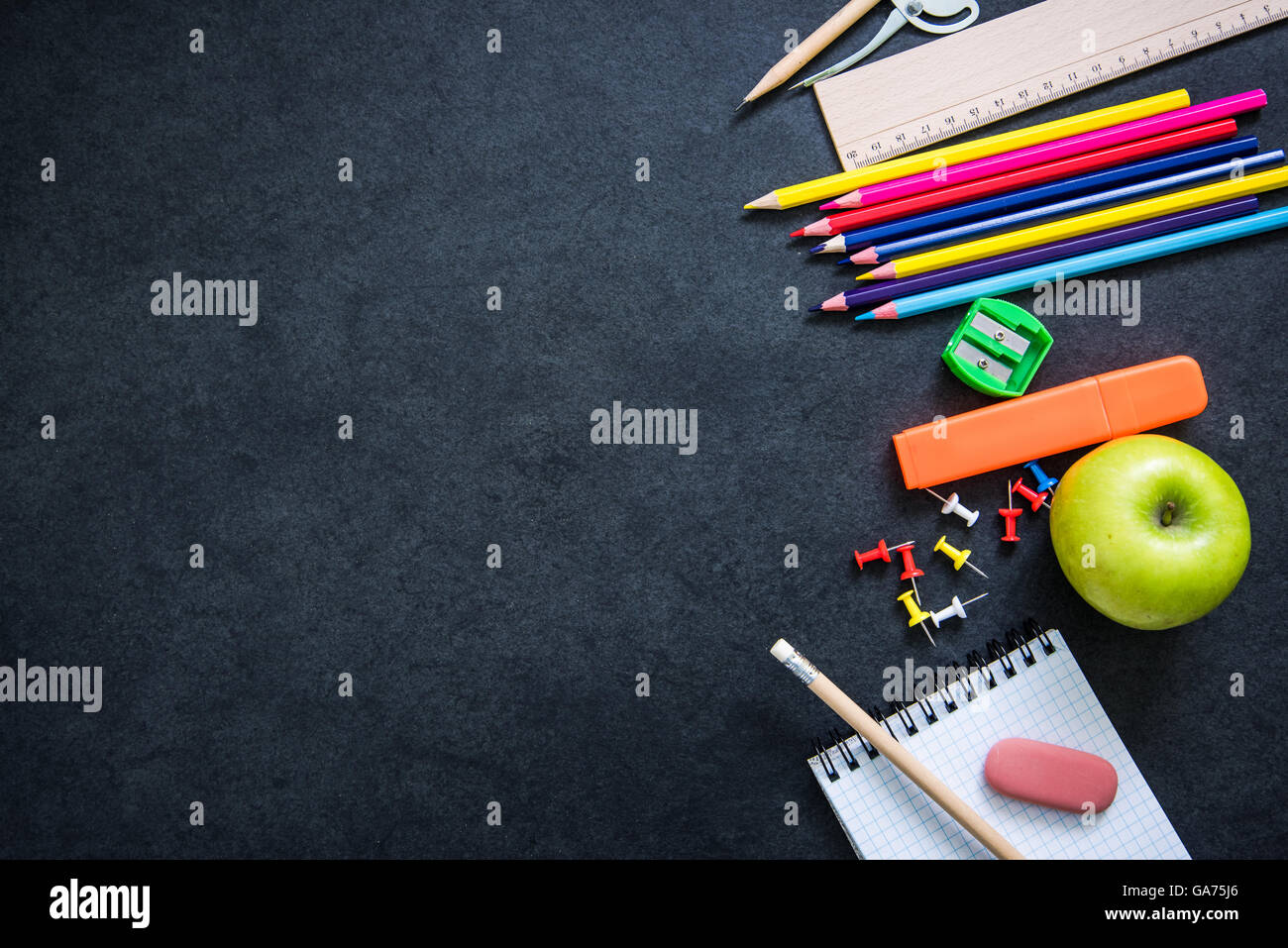 back to school template design, with school supplies and space for text ...