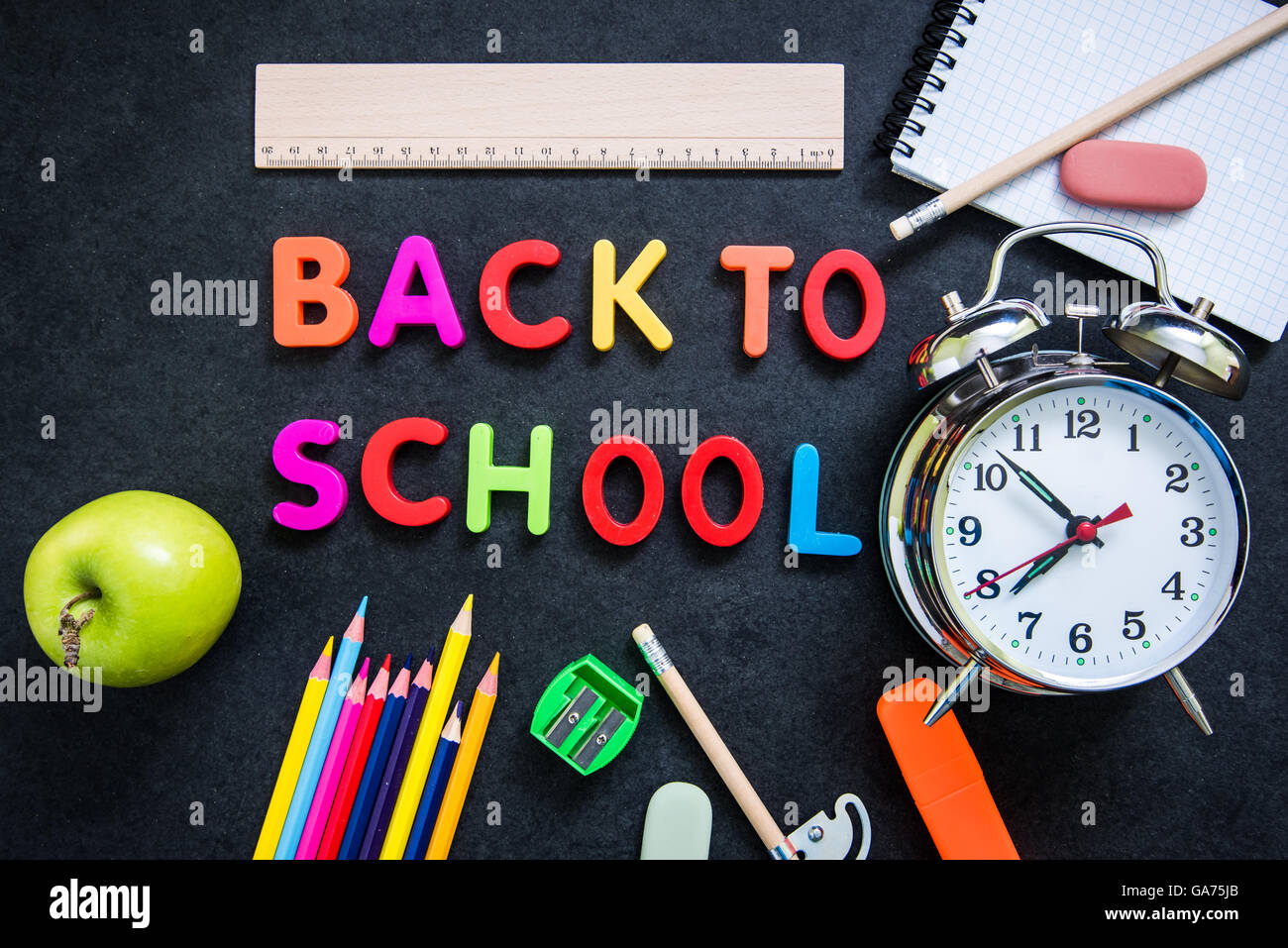 back to school template design, with school supplies and space for text ...