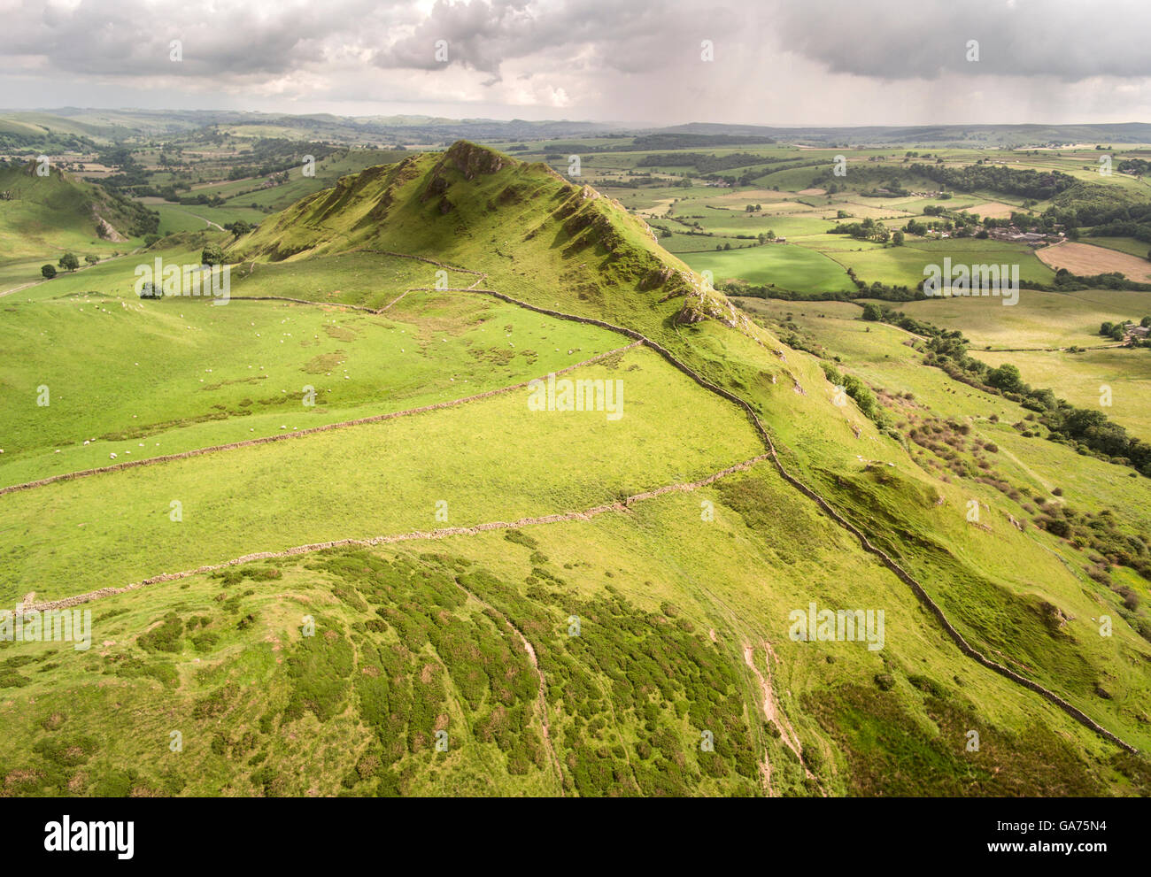 Aerial view of Chrome Hill, Peak District, Derbyshire, UK Stock Photo ...