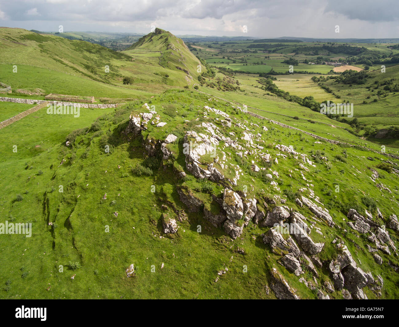 Aerial view of Chrome Hill, Peak District, Derbyshire, UK Stock Photo ...