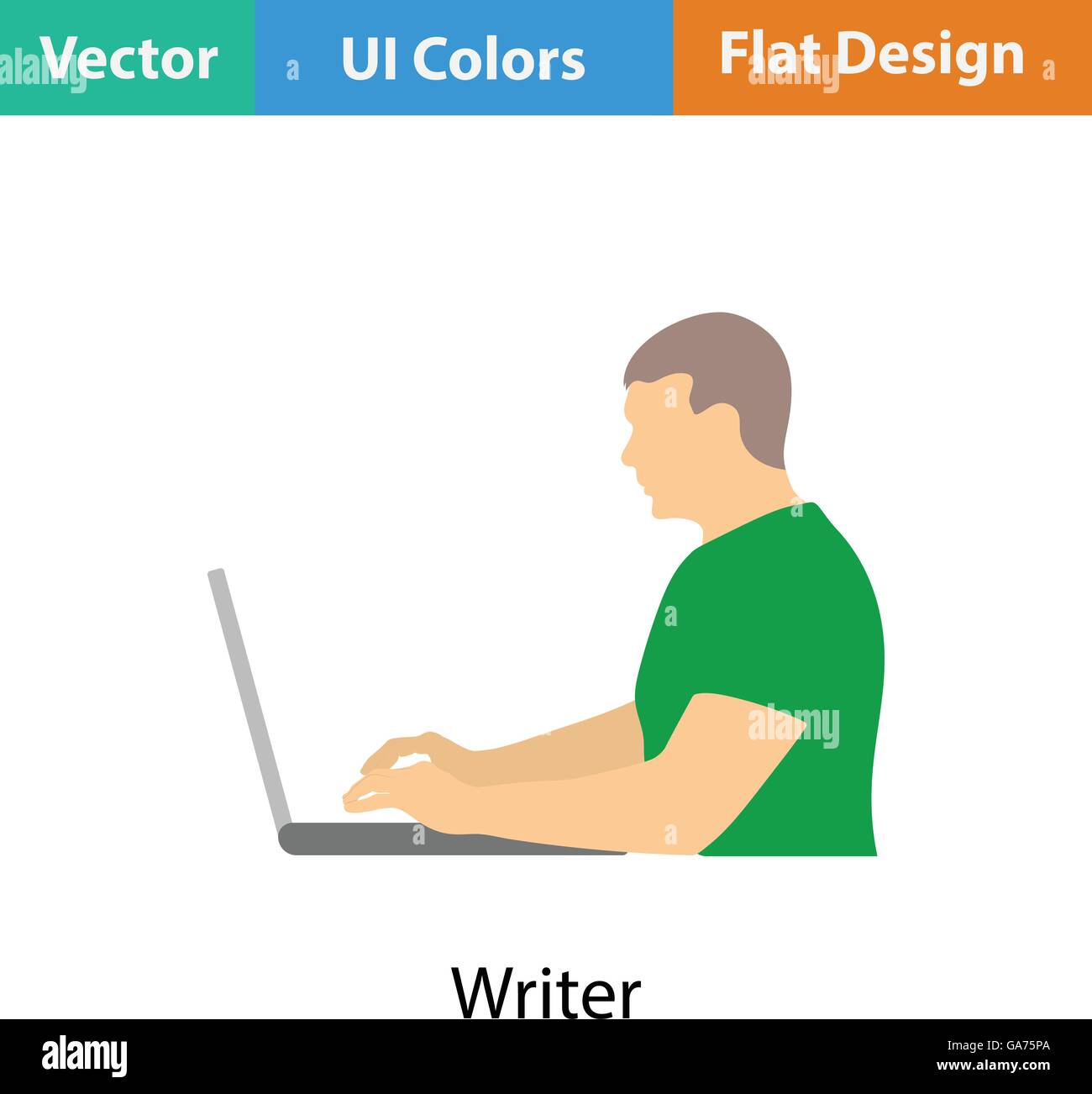 Writer at the work icon. Flat color design. Vector illustration Stock ...
