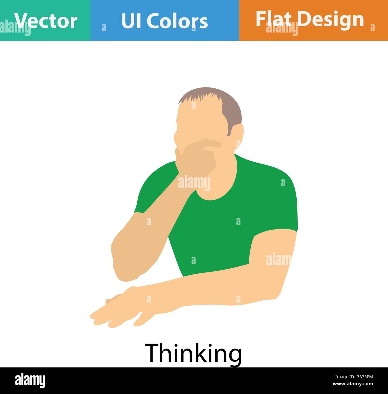 Thinking man icon. Flat color design. Vector illustration Stock Vector ...