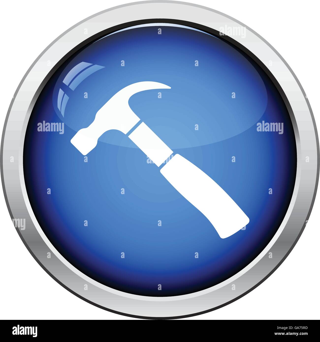 Icon of hammer. Glossy button design. Vector illustration Stock Vector ...