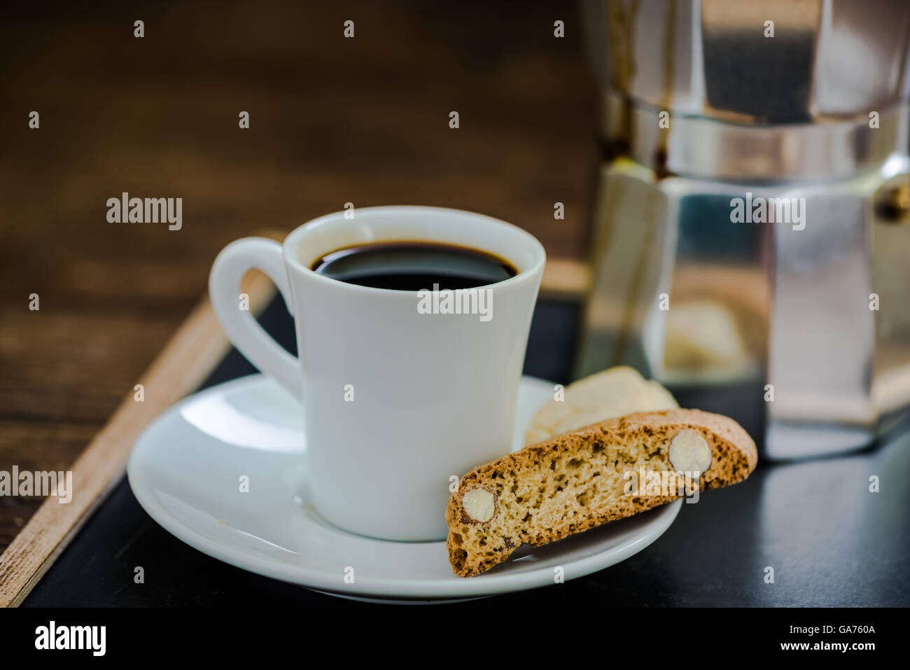 strong coffee with italian cake served Stock Photo - Alamy