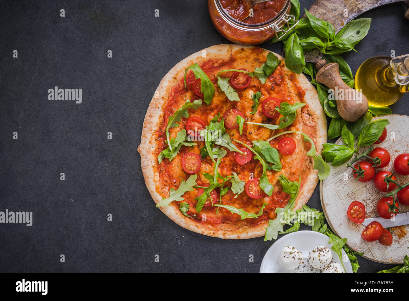 Overhead view pizza served hi-res stock photography and images - Alamy