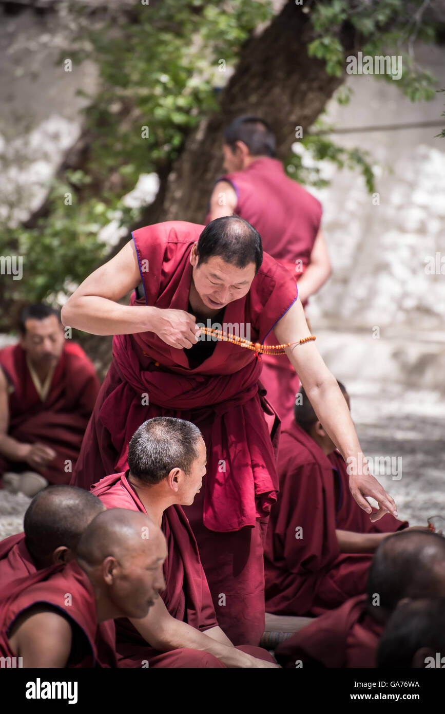 A senior monk challenges his fellow monks to debate Stock Photo - Alamy