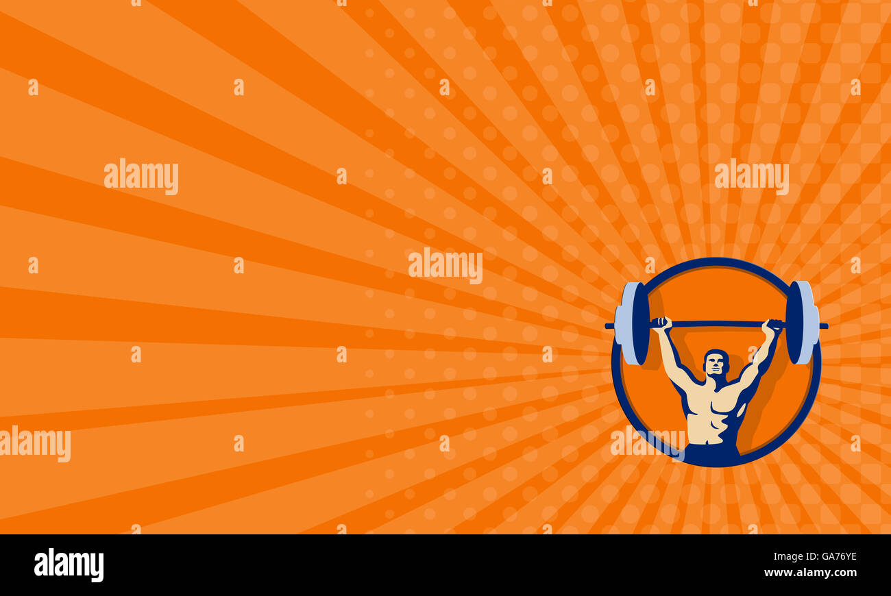 Business card showing illustration of a weightlifter lifting barbell ...