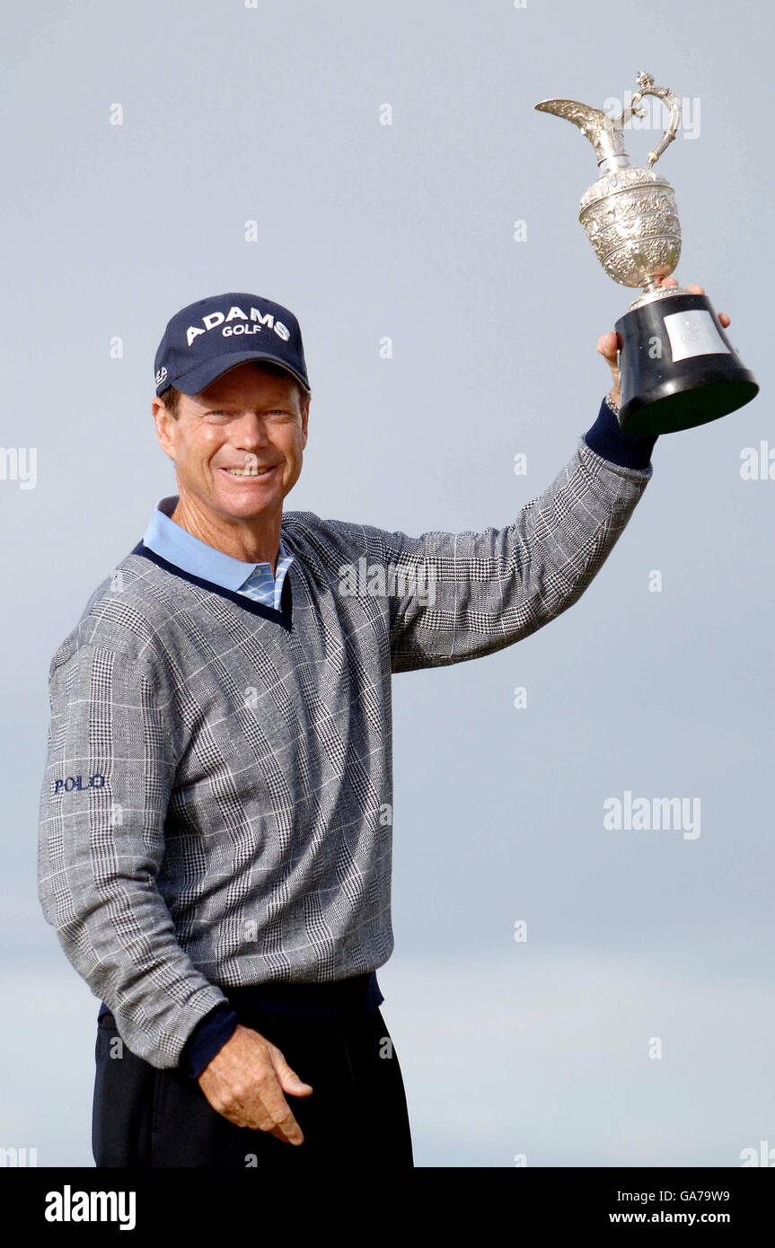 USA's Tom Watson holds up the trophy after winning the Senior British ...