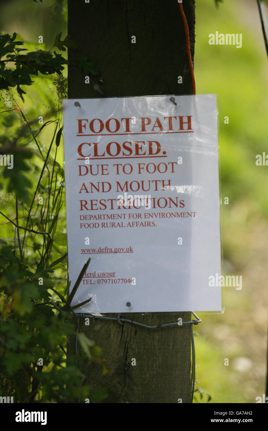 A sign tells walkers of a footpath closure at West Hall Farm near ...