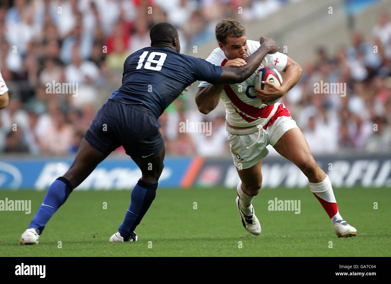 Full length action england tackle tackling ball mangrs hi-res stock ...