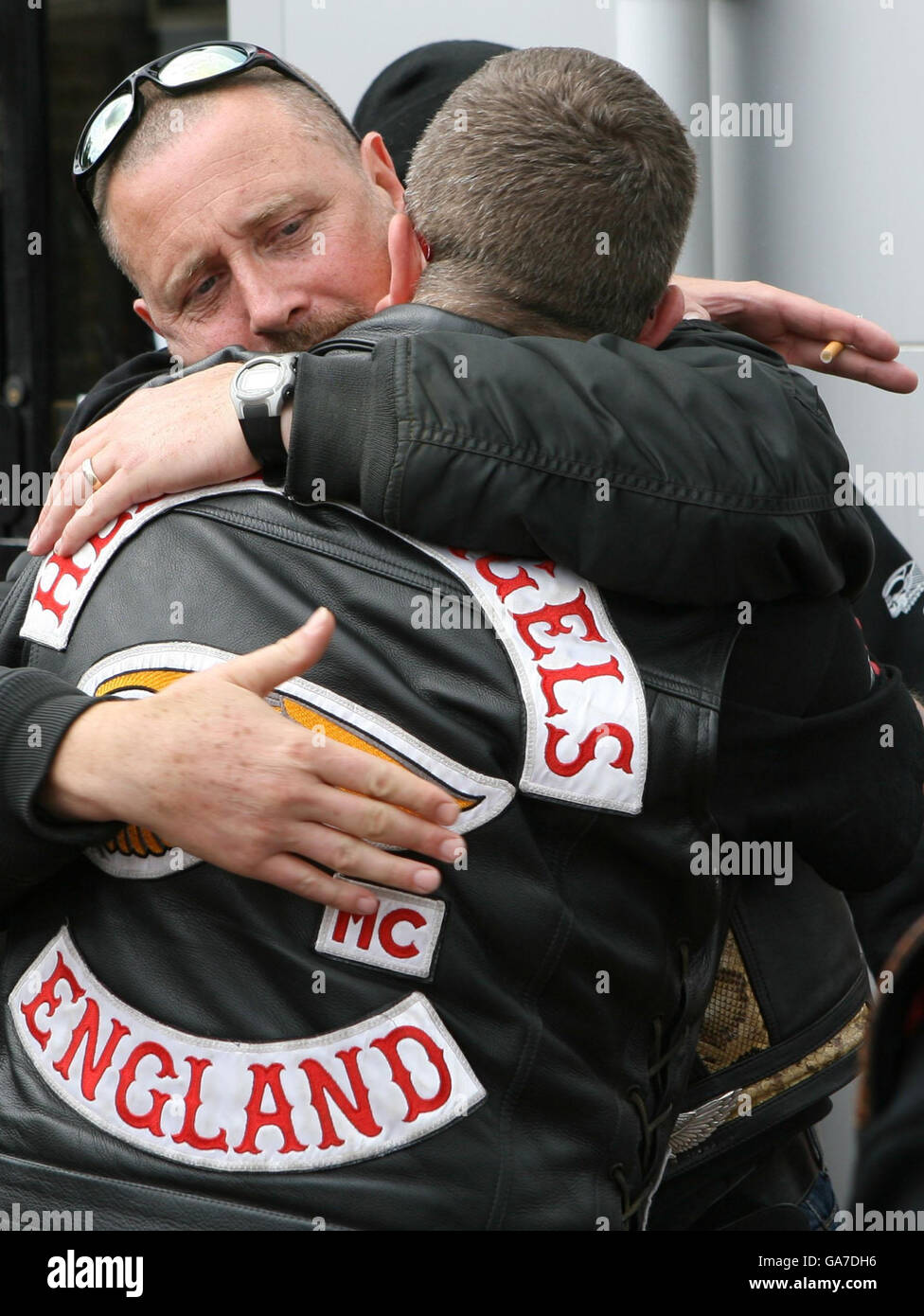 Two hells angels embrace each other rebecca smith hi-res stock ...