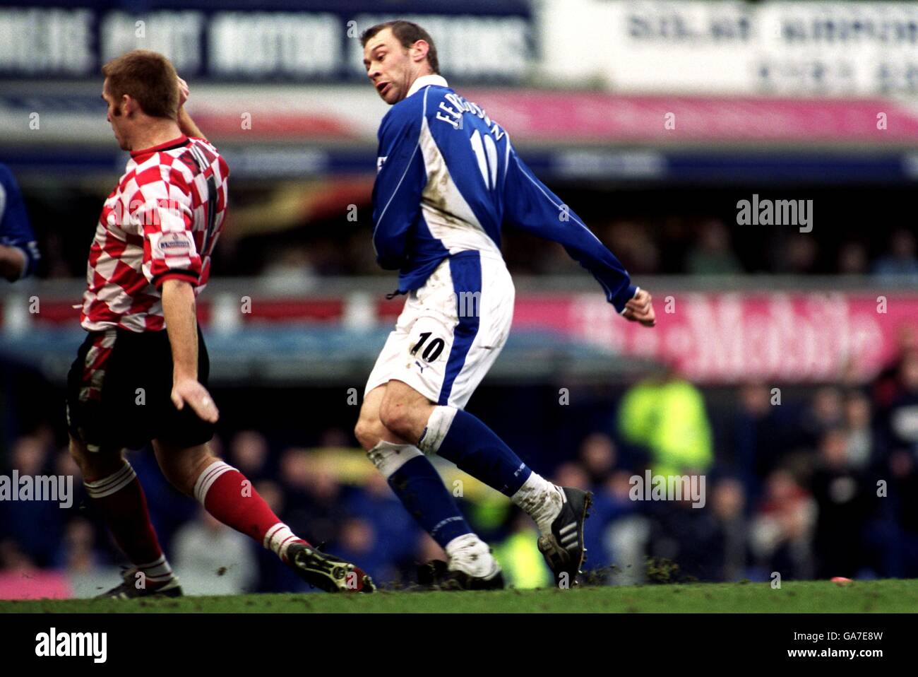 Everton's Duncan Ferguson side foots home to score the 2nd goal of the ...