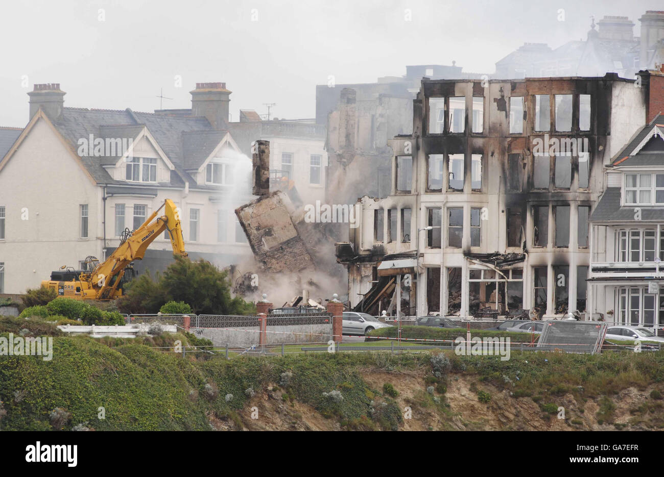 Unsafe walls are demolished at the Penhallow Hotel in Newquay, Cornwall ...