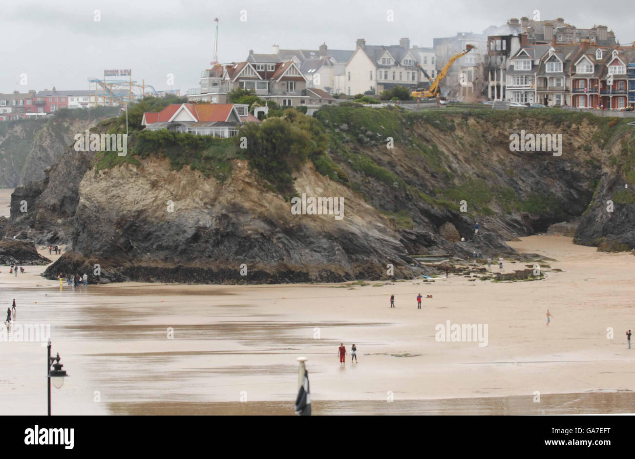 Unsafe walls are demolished at the Penhallow Hotel in Newquay, Cornwall ...