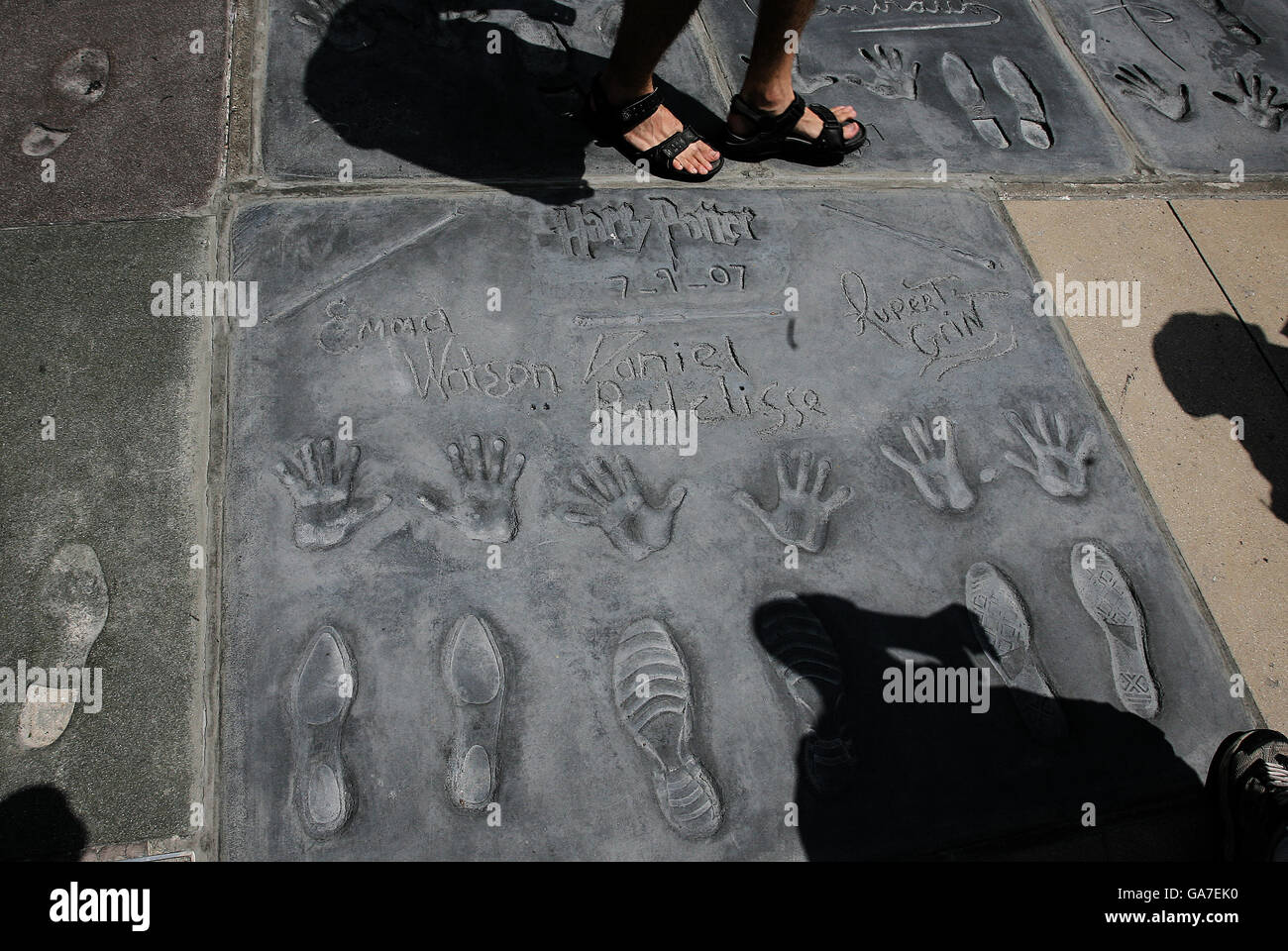 Harry potter hands in cement on hollywood pavement hi-res stock ...