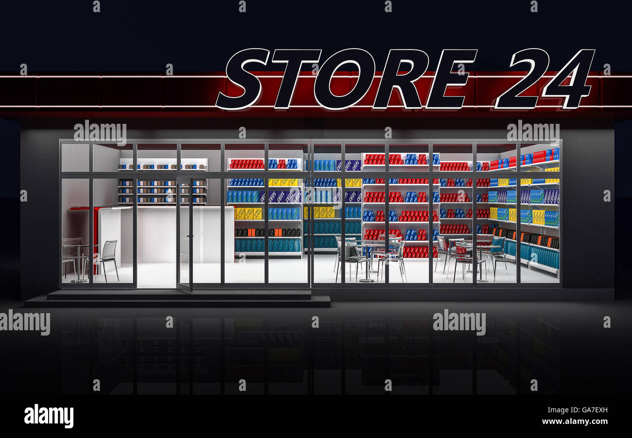 illustration of a 24-hour store at night Stock Photo - Alamy
