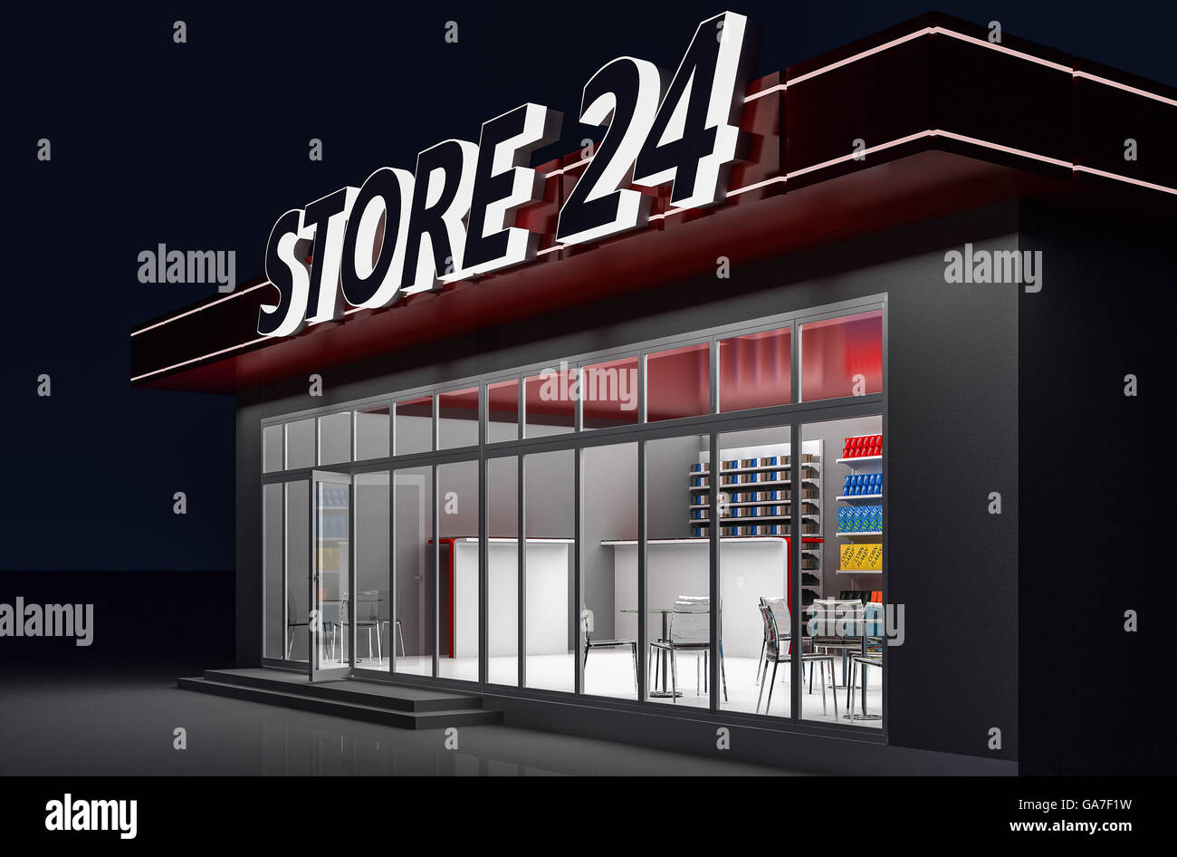 illustration of a 24-hour store at night Stock Photo - Alamy