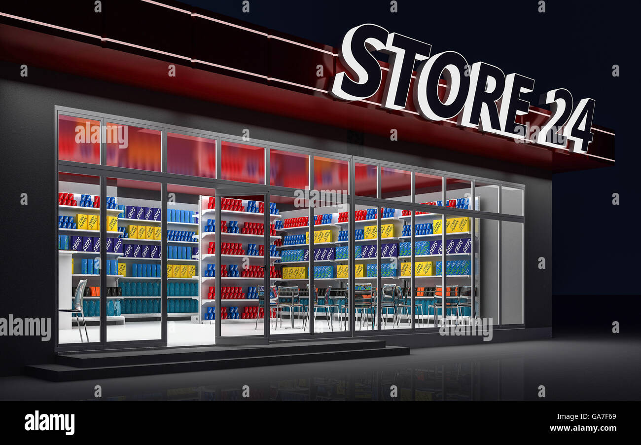 illustration of a 24-hour store at night Stock Photo - Alamy