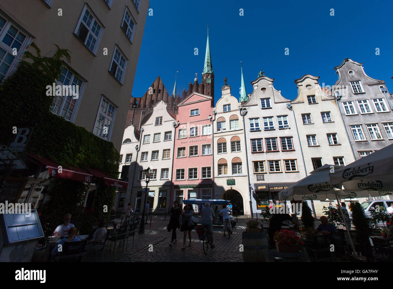 Iconic tall terraced houses and buildings in the winding back streets ...