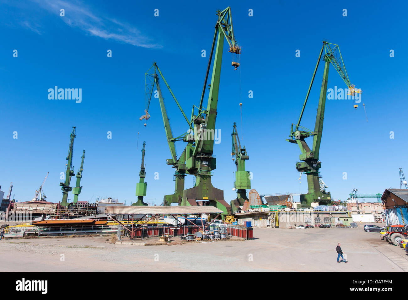 A view across the cranes of the Gdansk Shipyards where the Solidarity ...