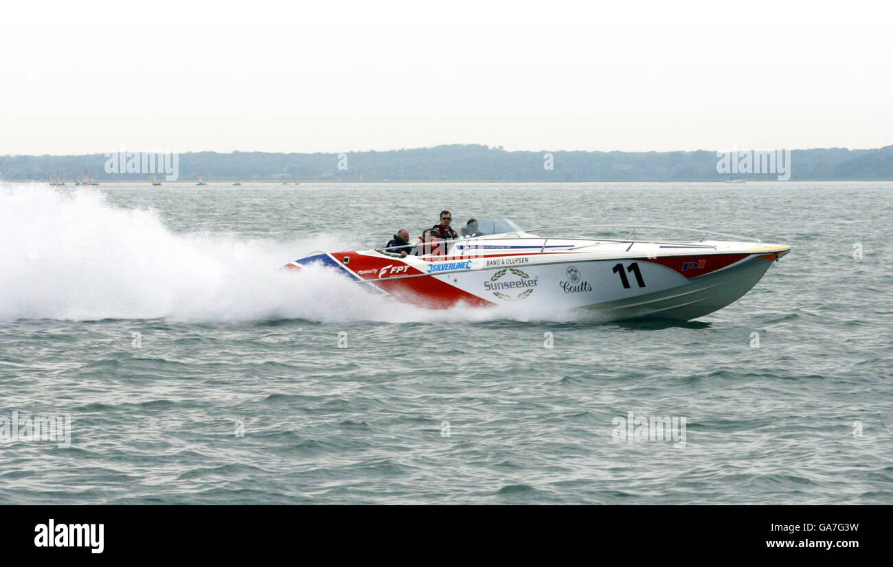 Andy Wilby aboard a Sunseeker powerboat on The Solent on 23/08/2007 ...