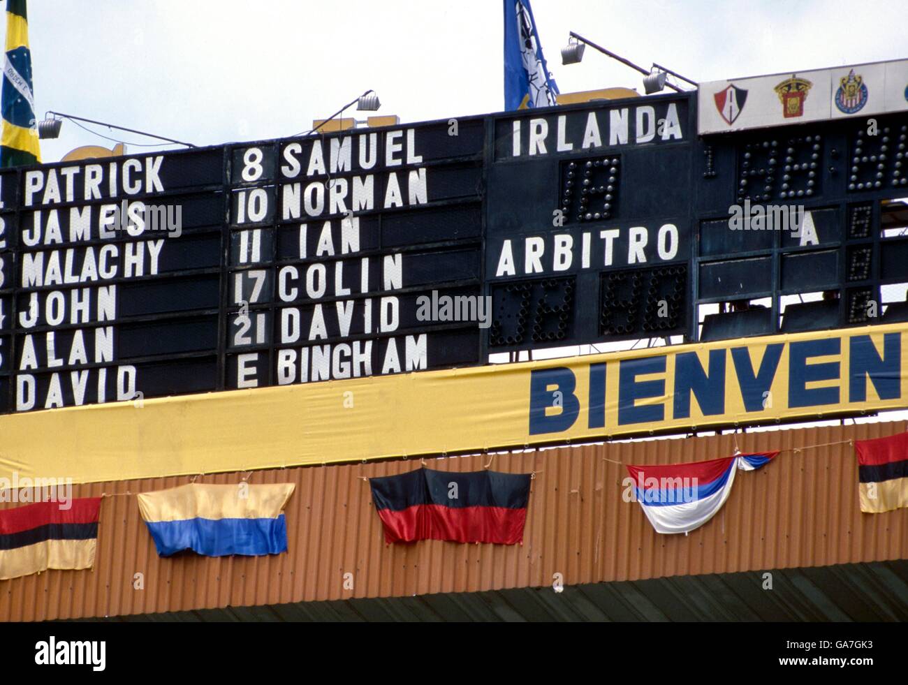 The Northern Ireland team is listed on the scoreboard in the Jalisco ...