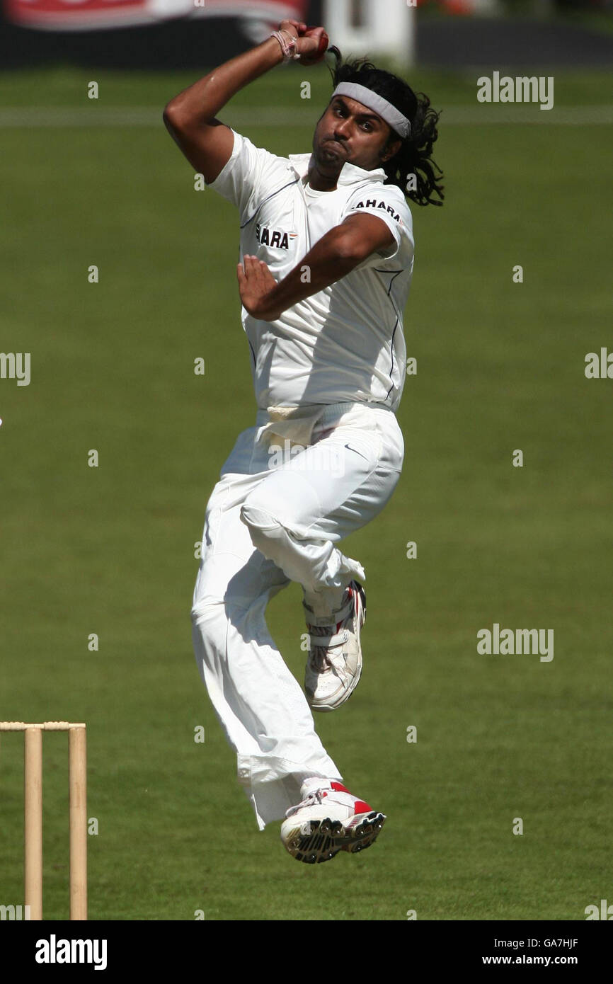 India's bowler Ranadeb Bose bowls during the Tour match at Grace Road ...
