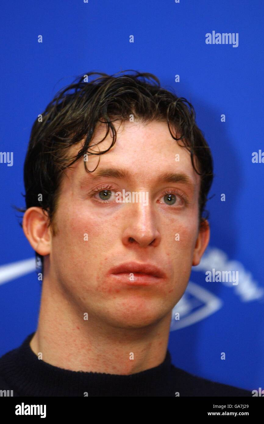 Leeds United's new signing Robbie Fowler at his press conference Stock ...