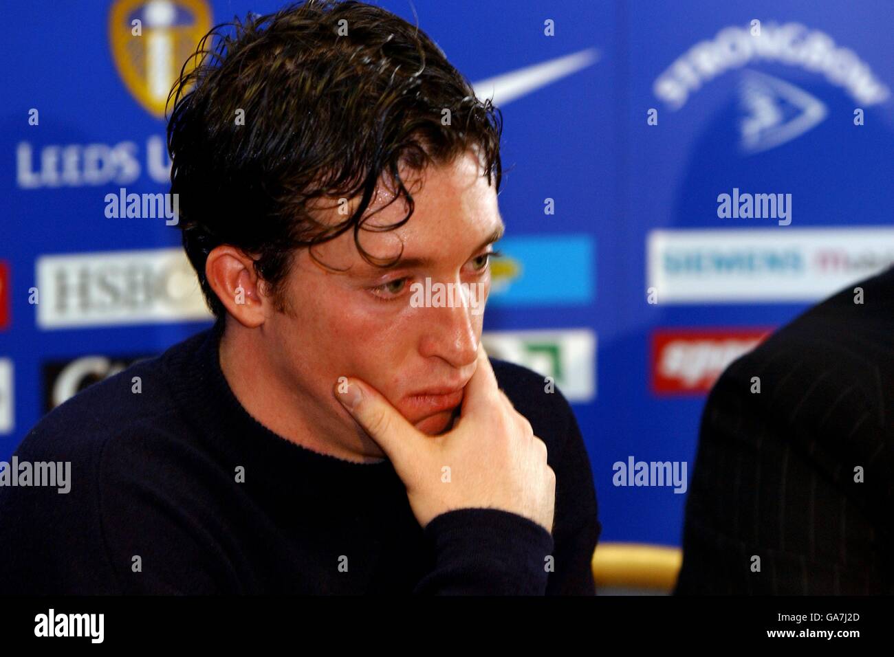 Leeds United's new signing Robbie Fowler at his press conference Stock ...
