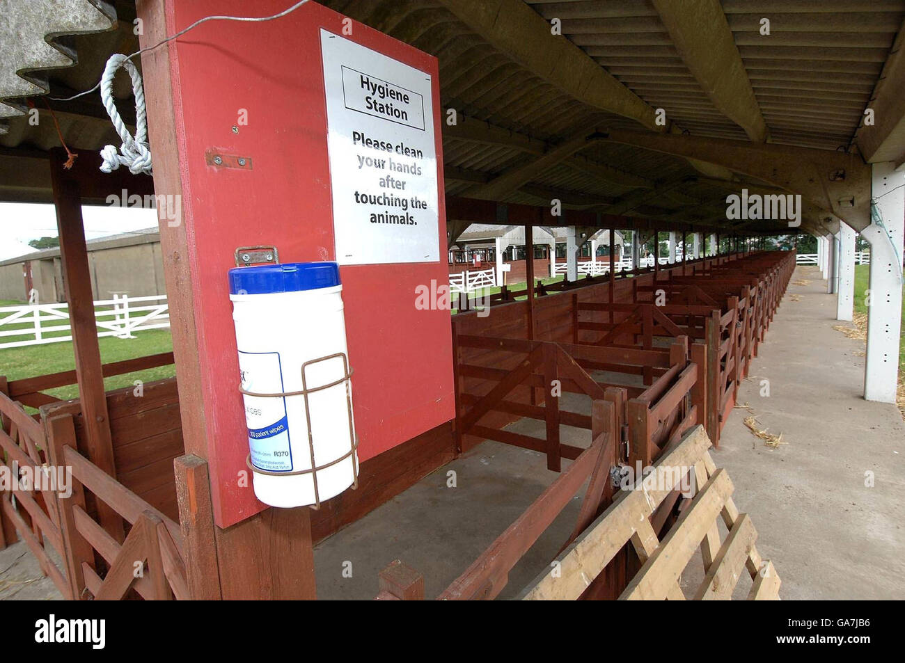 Empty livestock pens at the Tockwith Show near York. Visitors are ...