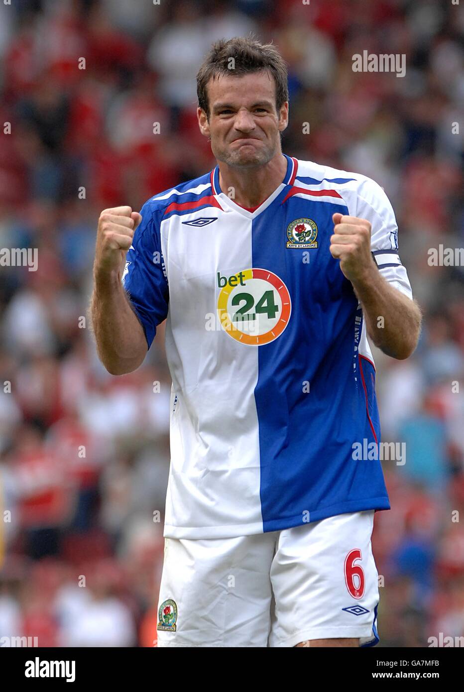 Ryan Nelsen, Blackburn Rovers celebrates at the end of the match Stock ...