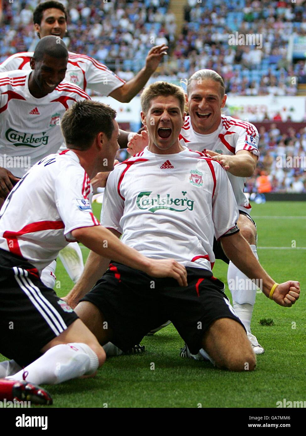 Liverpool's Steven Gerrard celebrates scoring their second goal of the ...