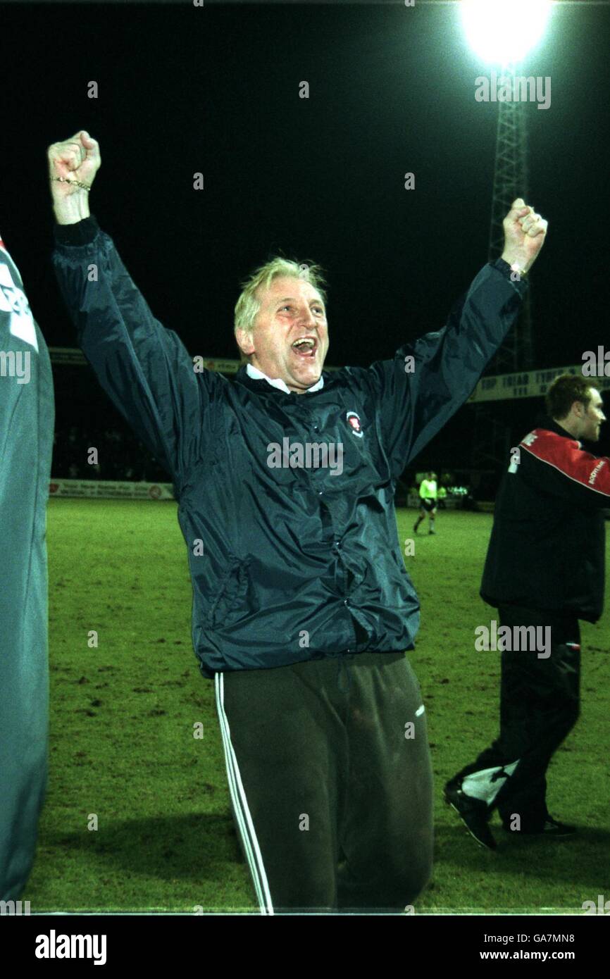 Rotherham United's Manager Ronnie Moore celebrates as the final whistle ...