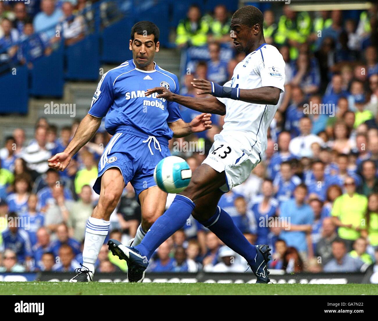 Olivier Kapo, Birmingham City (r) and Tal Ben Haim, Chelsea (l) battle ...