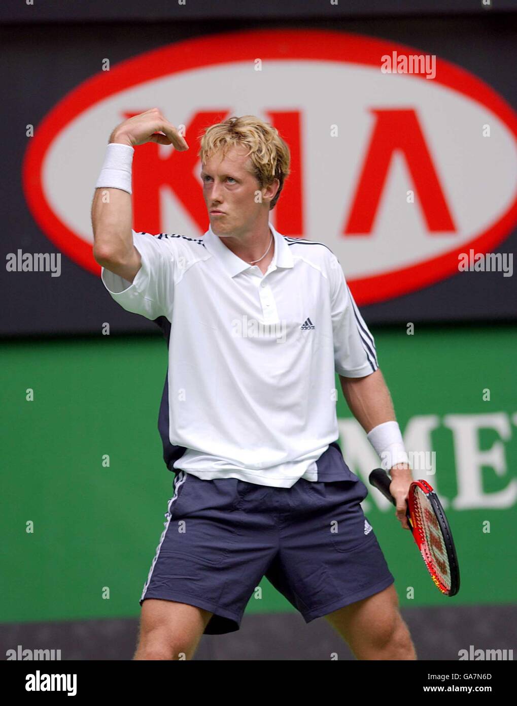 Tennis - Australian Open - Fourth Round. Jonas Bjorkman celebrates set ...