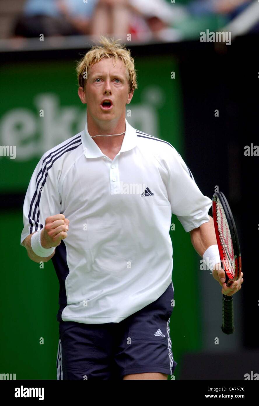 Jonas bjorkman celebrates winning a point hi-res stock photography and ...