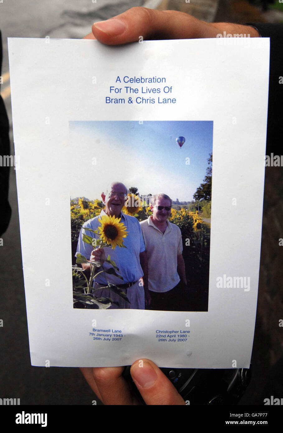 The order of service for the funeral of Bramwell Lane and Christopher ...