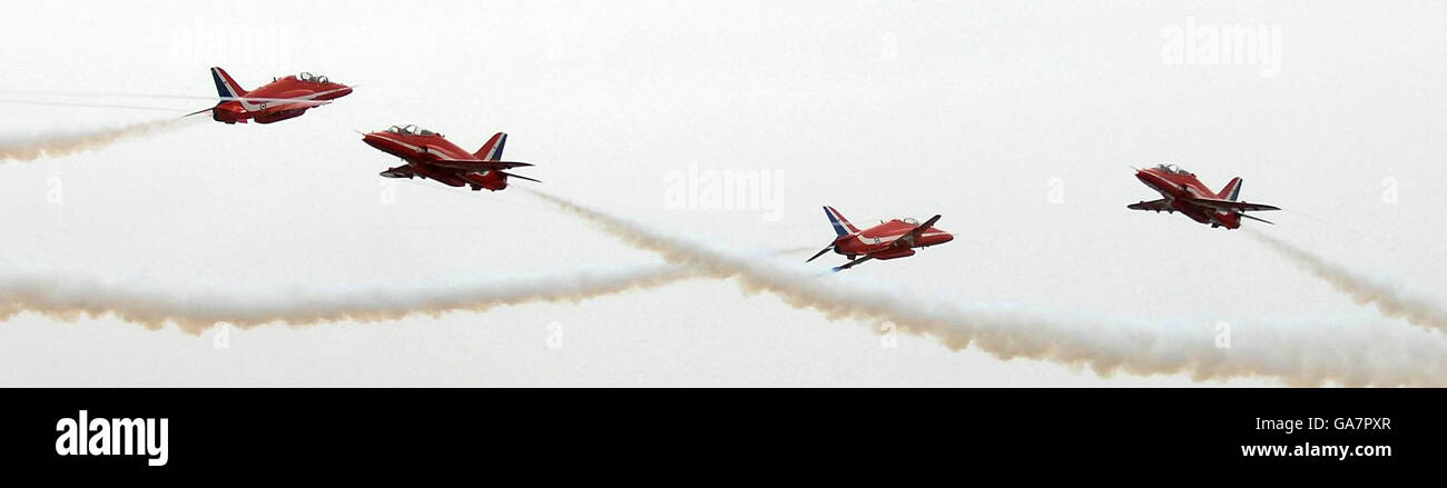 The Red Arrows perform a close display during the Yorkshire Air Show at ...
