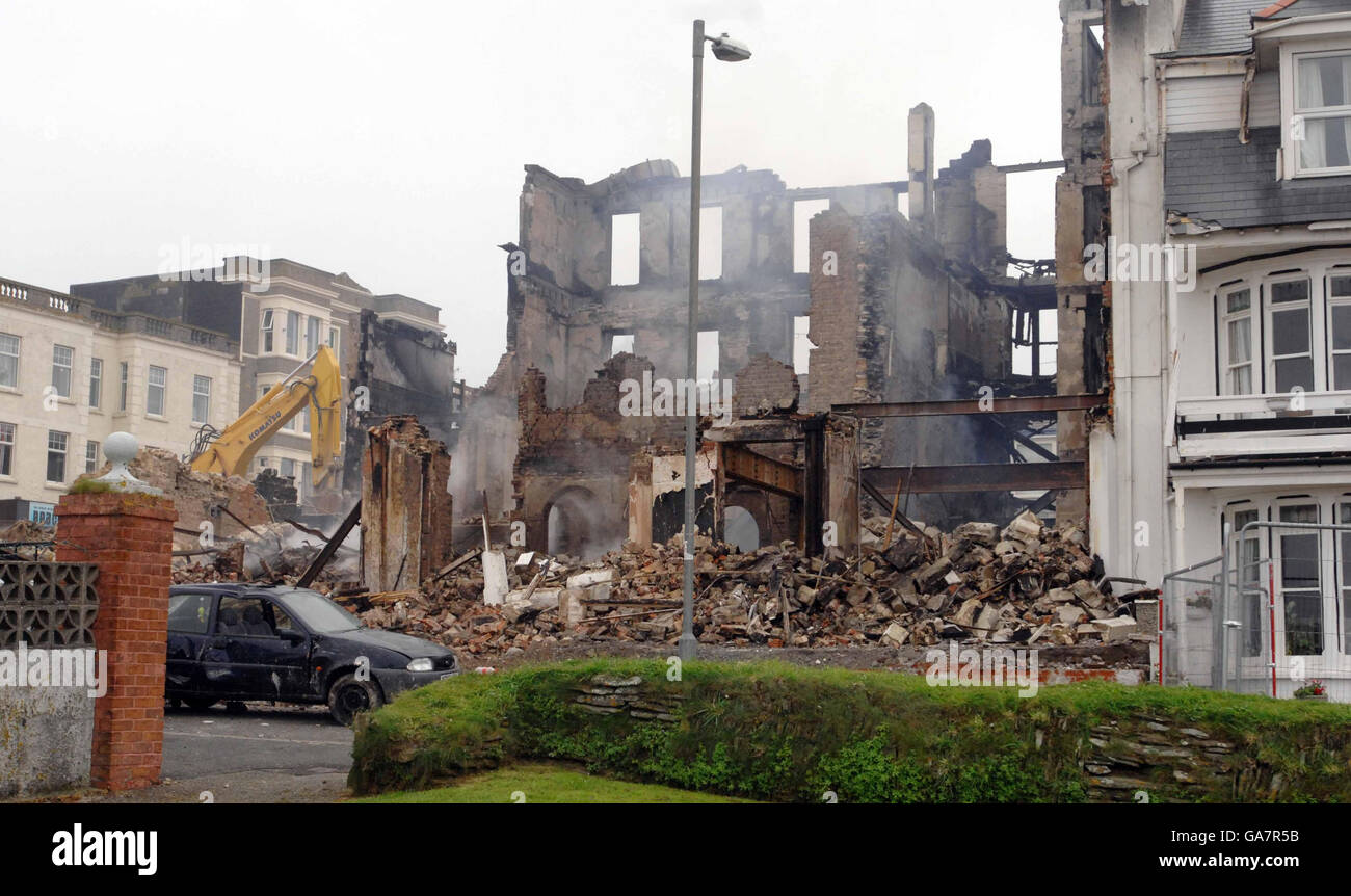 The partly demolished Penhallow Hotel in Newquay, Cornwall, following a ...