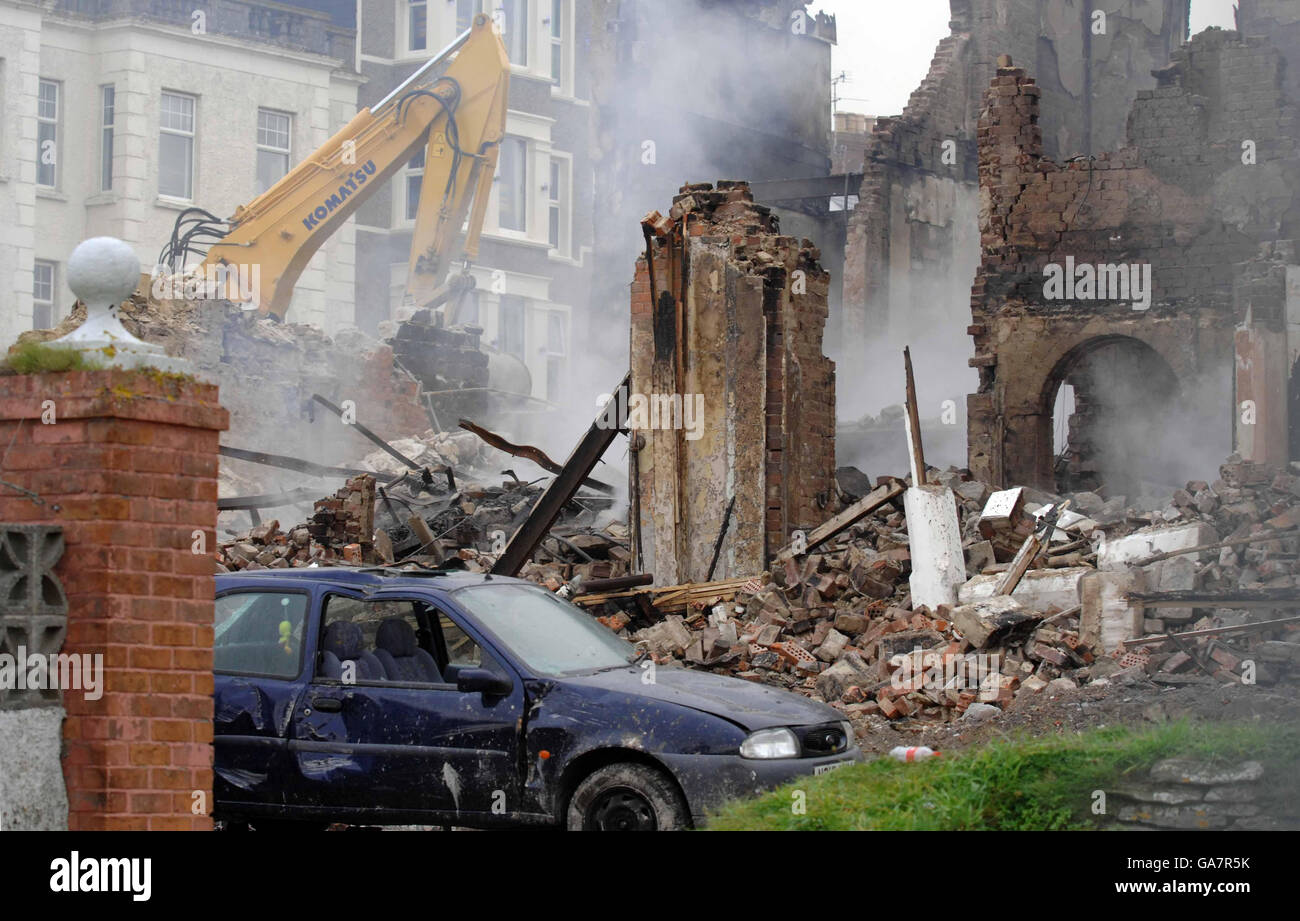 The partly demolished front corner of the Penhallow Hotel in Newquay ...